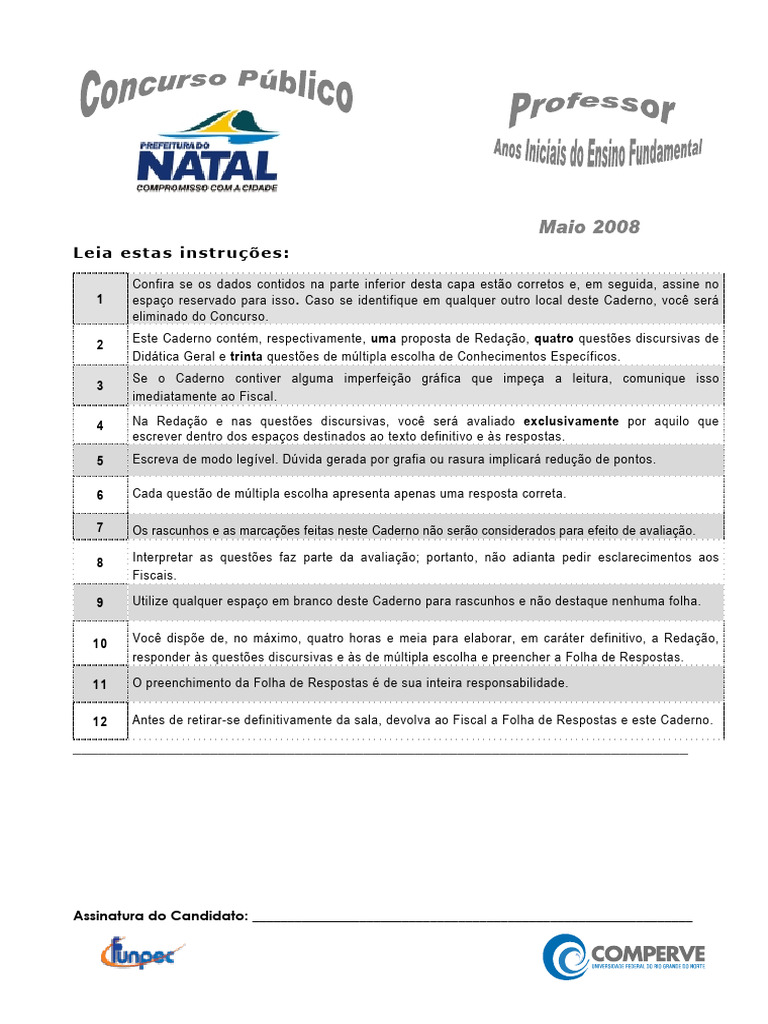 Modelo de Prova Concurso Comperve Professor Fundamental | PDF ...
