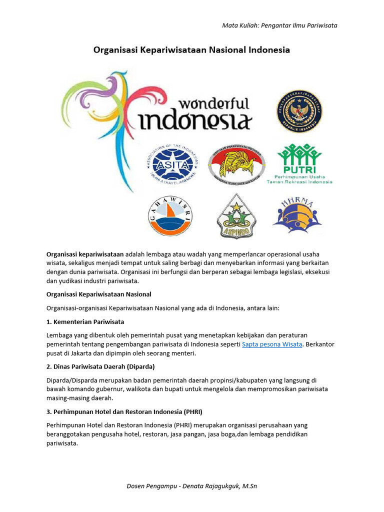 Organisasi Kepariwisataan Nasional Dan Internasional | PDF
