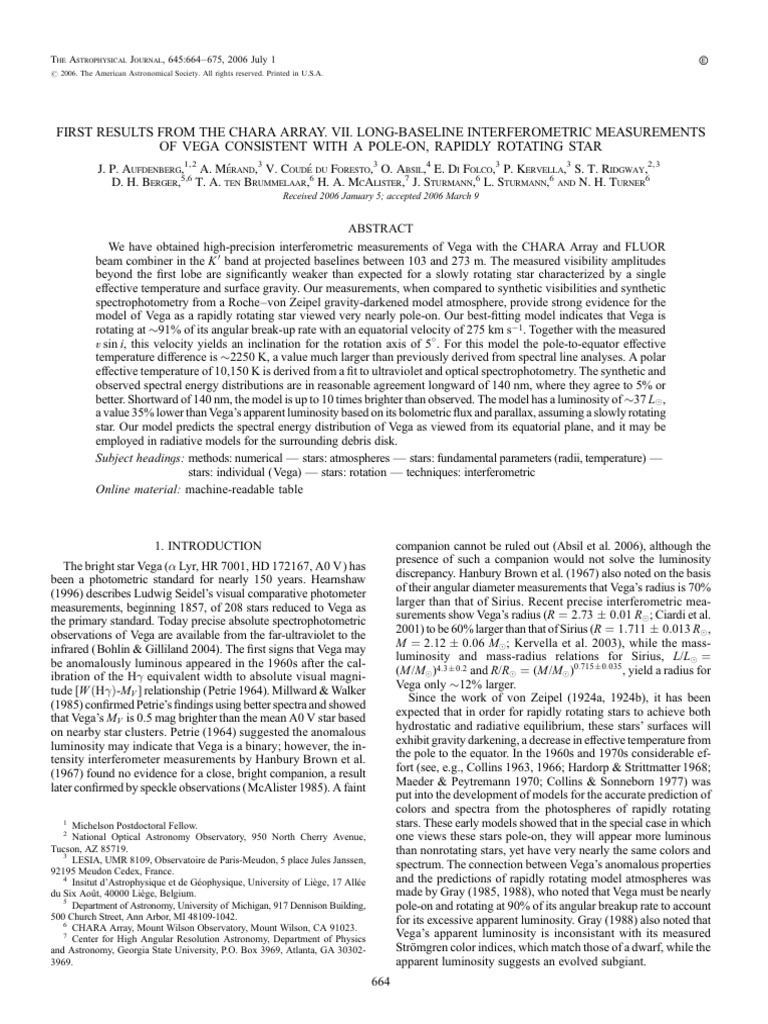 First Results From The CHARA Array - VII. Long-Baseline Interferometric Measurements of Vega ...
