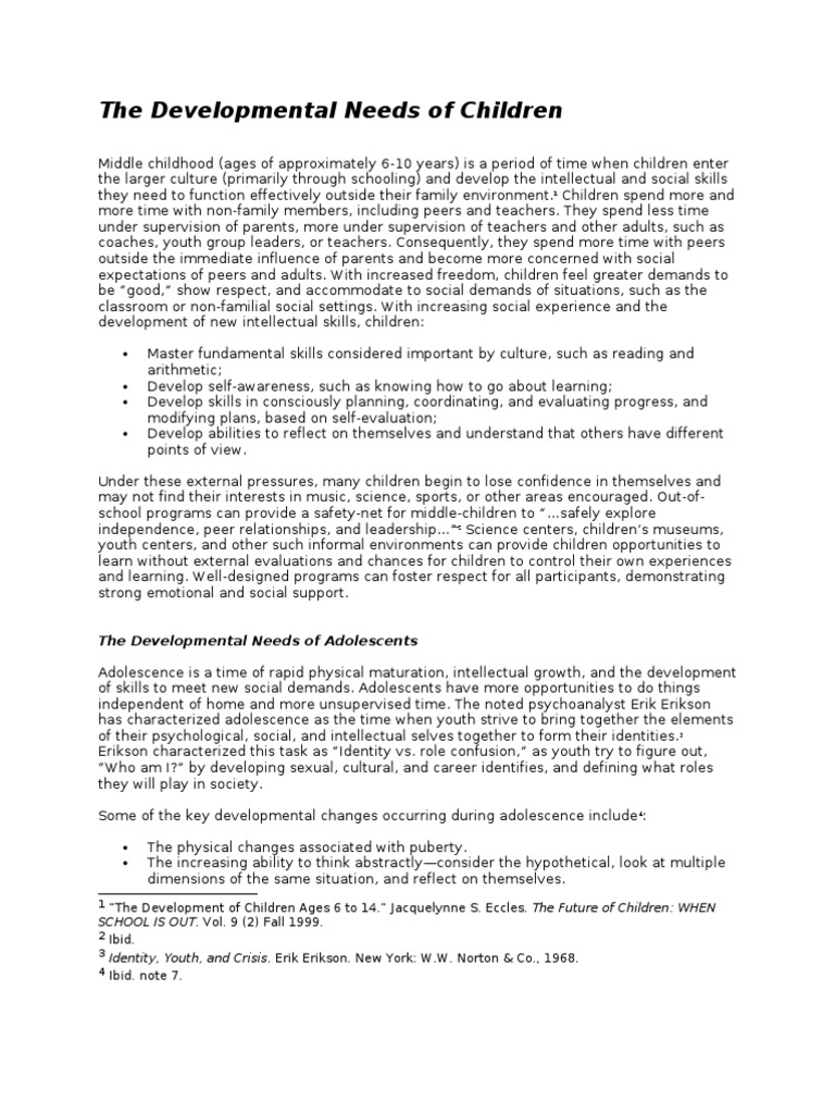 Developmental Needs of Children | PDF