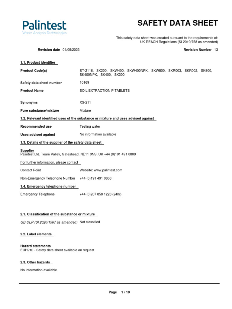 SOIL EXTRACTION P TABLETS-English (UK) | PDF | Toxicity | Dangerous Goods