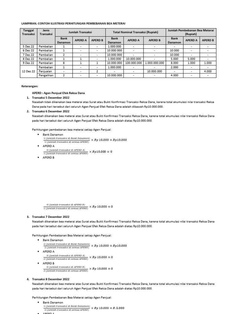 Mpiran - Contoh Perhitungan Pembebanan Biaya Bea Meterai | PDF