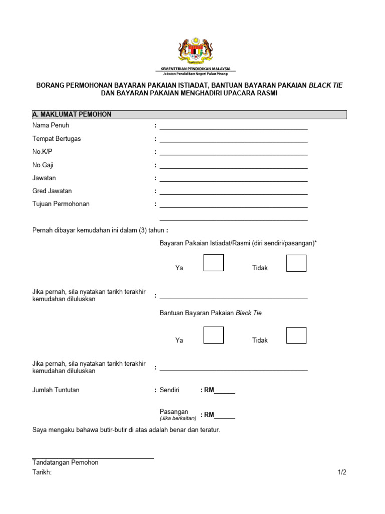 Borang Permohonan Pakaian Istiadat | PDF | Karier & Perkembangan ...