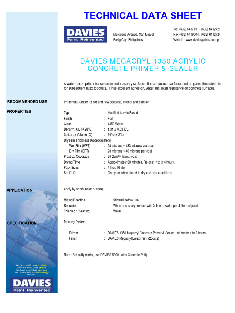 Davies Megacryl Primer and Sealer Tds | PDF