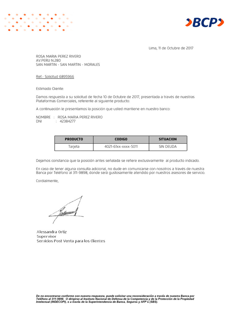 Carta No Adeudo BCP | PDF