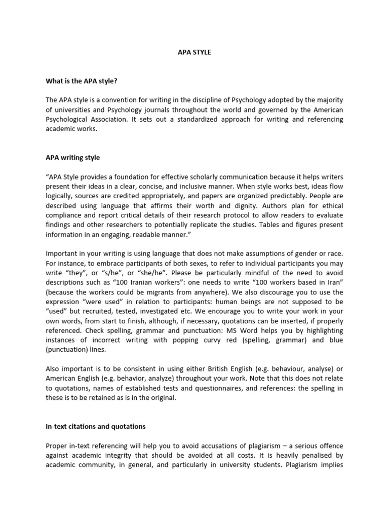 APA Style in Writing | PDF | American Psychological Association ...