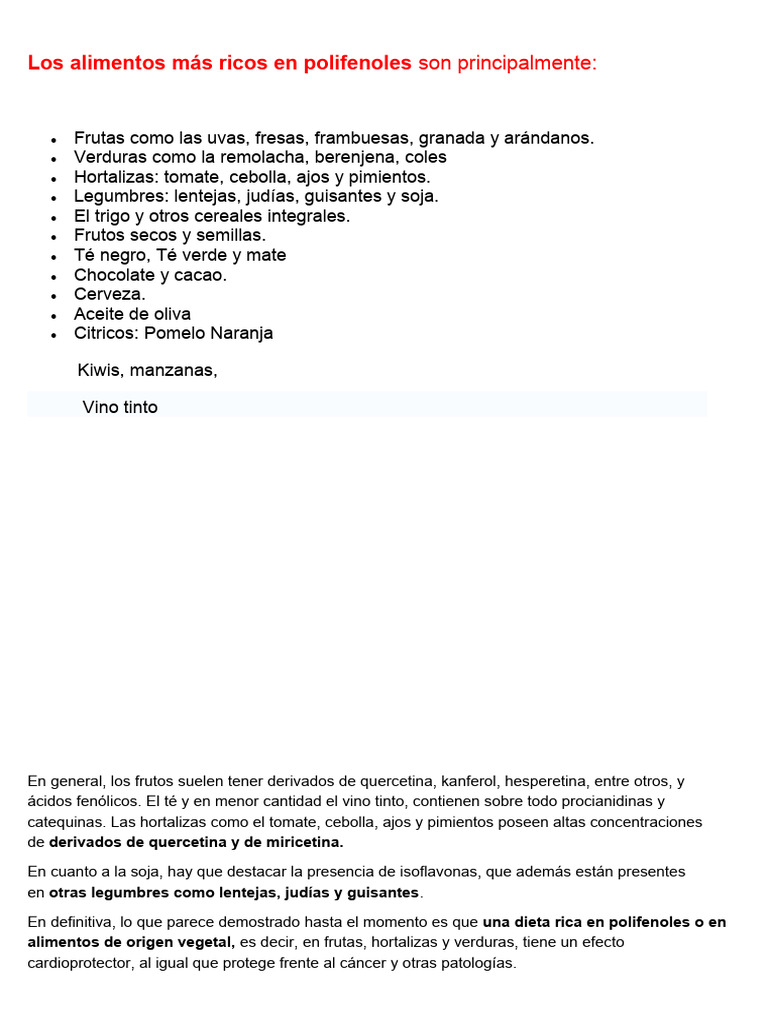 Alimentos Ricos en Polifenoles y Beneficios | PDF
