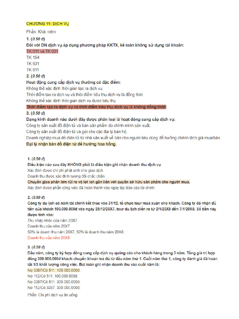 Câu trắc nghiệm KTTC 2-C11 sưu tầm | PDF