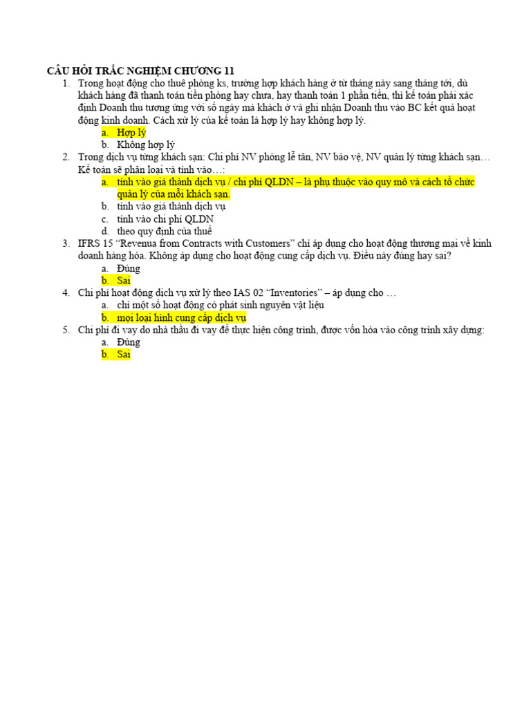 Câu trắc nghiệm KTTC 2-C11+12 sưu tầm | PDF
