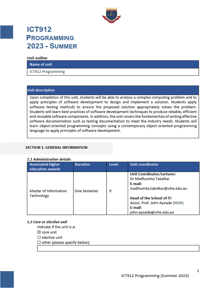ICT912 Programming | PDF | Plagiarism | Computer Programming