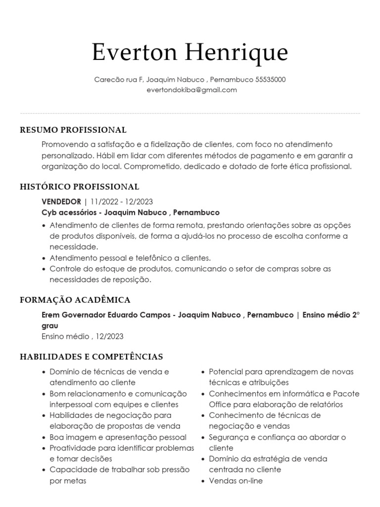 Everton Henrique Currículo | PDF | Negócios