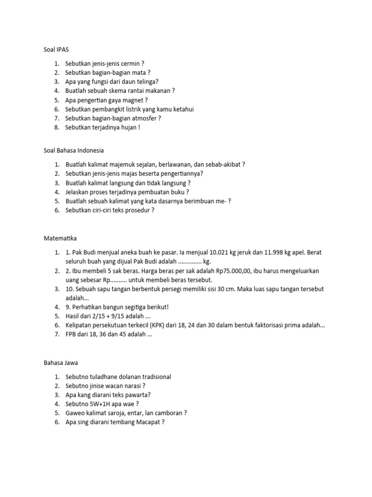 Soal Remidi Kelas 5 | PDF