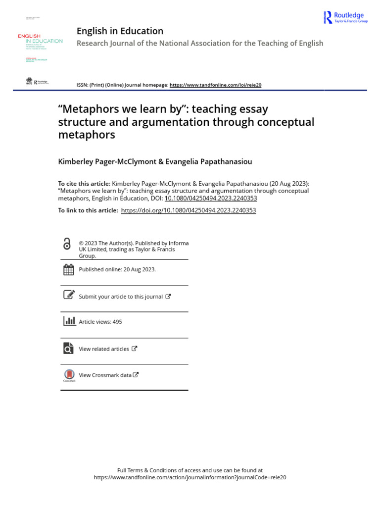Metaphors We Learn by Teaching Essay Structure and Argumentation ...