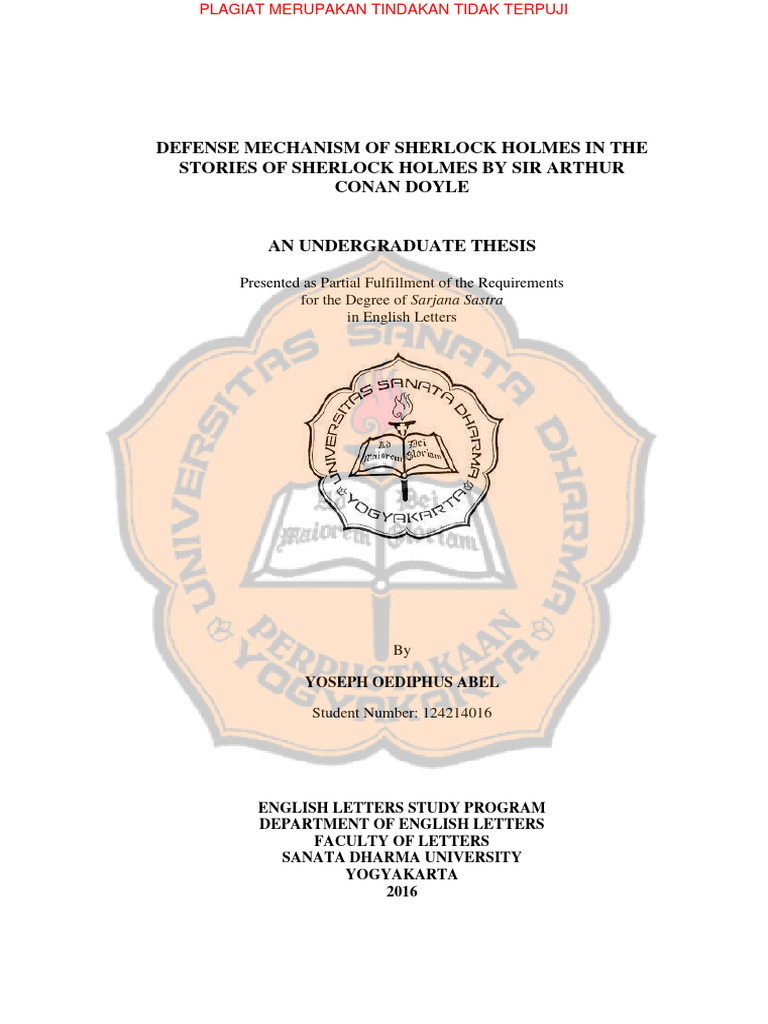Degense Mechanisims of Sherlock Holmes by Sir Authur Conan ... Degense Mechanisims of Sherlock Holmes by Sir Authur Conan ...