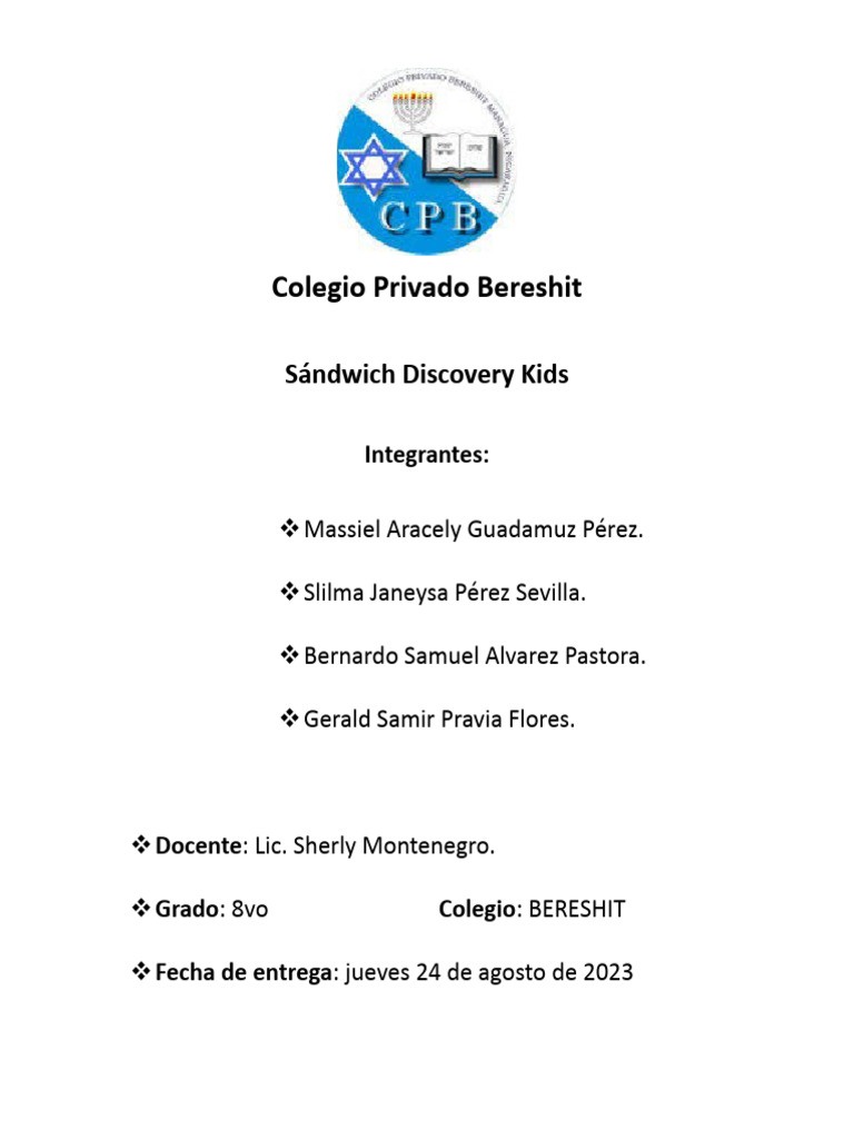 Proyecto Aep Venta de Sanwich Discovery Kids 2023 Bernardo Alvarez Pastora | PDF | Alimentos