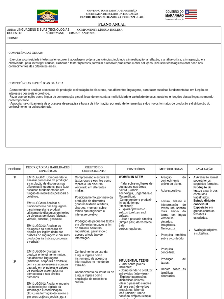 Plano Anual 2º Ano Lingua Inglesa WALBER PDF | PDF | Conhecimento | Science Plano Anual 2º Ano Lingua Inglesa WALBER PDF | PDF | Conhecimento | Science