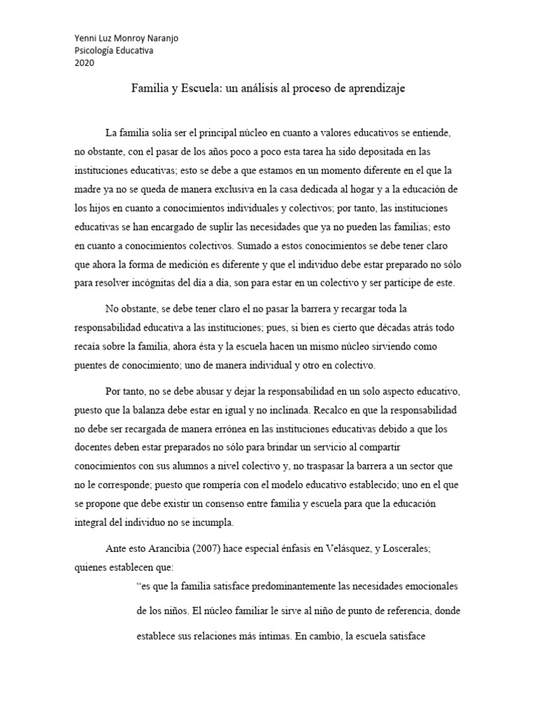 Familia y Escuela | PDF | Aprendizaje | Comportamiento