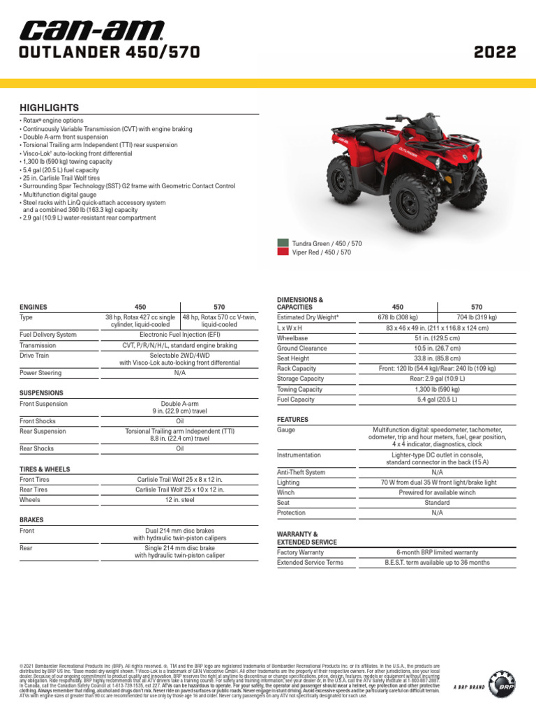 1 ORV MY22 SPEC OUTLANDER 450 570 - ENNA - PDFX | PDF | Transportation Engineering | Product ...