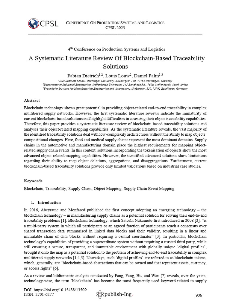 Dietrich 2023 Cpsl Literature Review Of Blockchain Based Traceability