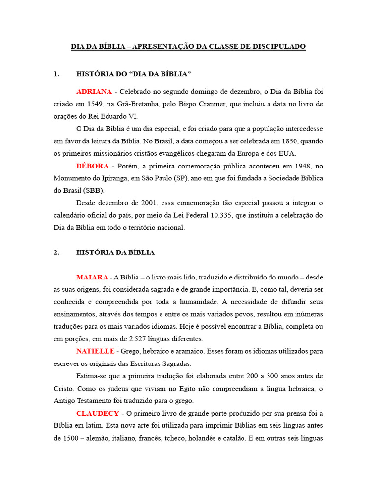 Dia da Bìblia - apresentação | PDF | Bíblia | Antigo Testamento