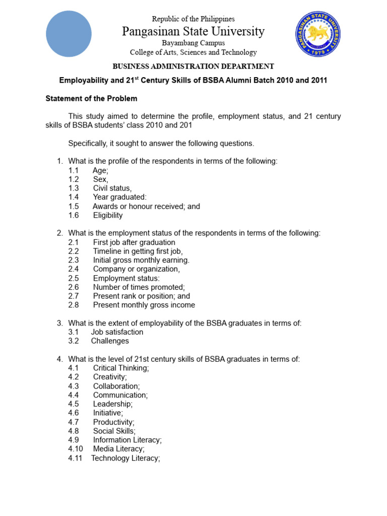 4 3 FINAL - SOP Questionnaire Employability 21st Century Skills Year 2010 and 2011 | PDF ...