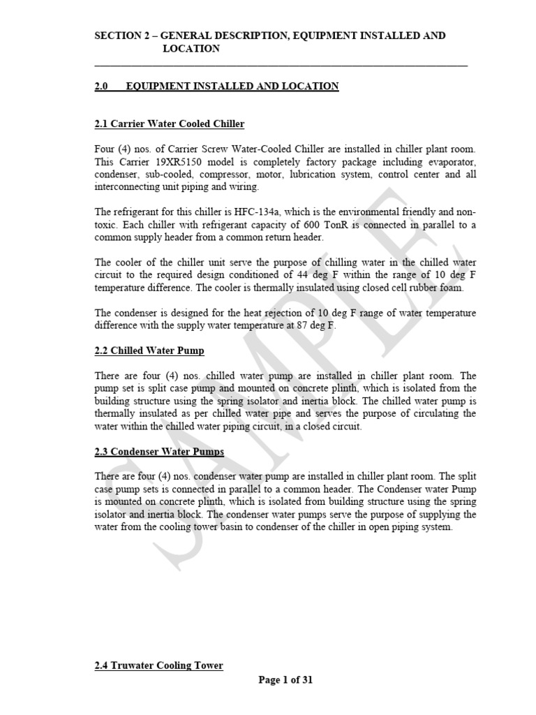 SAMPLE Sec 2 General Description Equipment Installed and Location | PDF ...