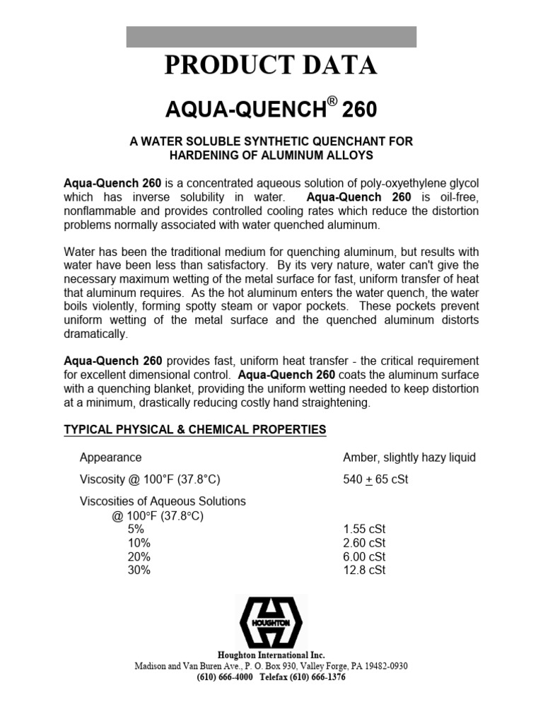 Houghton Aqua Quench 260 Spec Sheet | PDF | Water | Viscosity