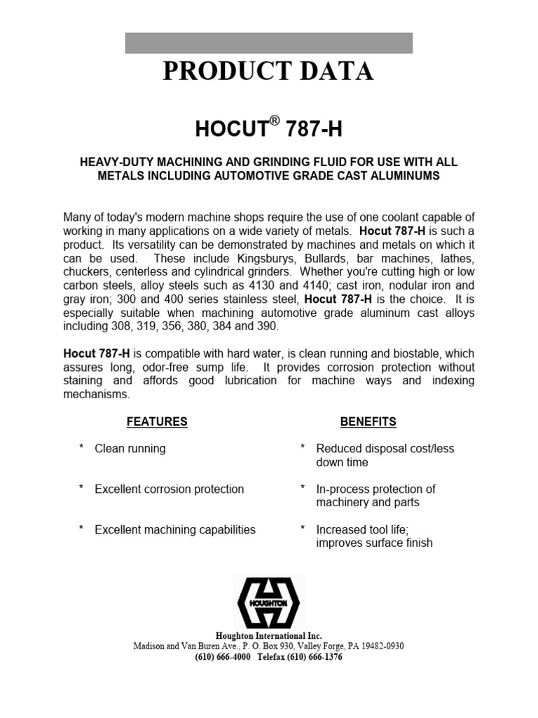 Houghton Hocut 795 H Spec Sheet | PDF