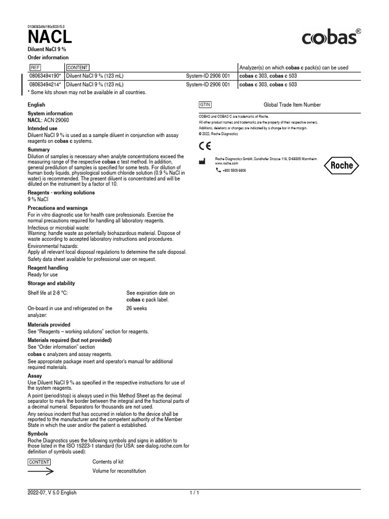 Insert NACL 0108063494190c503 V5 en | PDF | Sodium Chloride | Chemistry