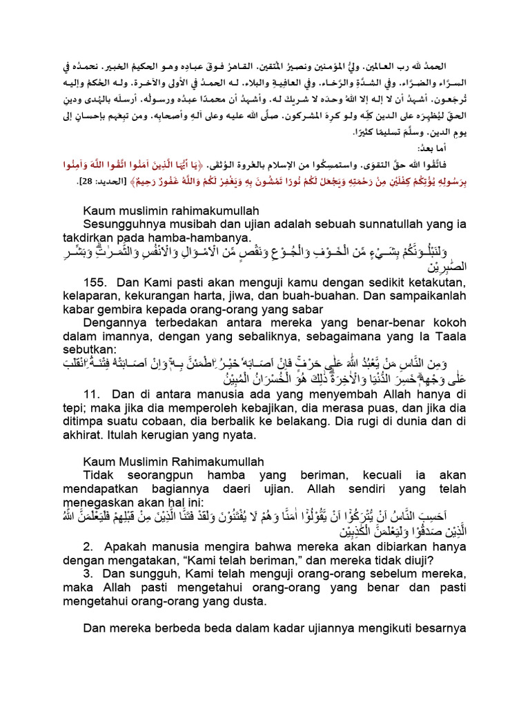 Khutbah 27-8-2021 Menghadapi Cobaan | PDF