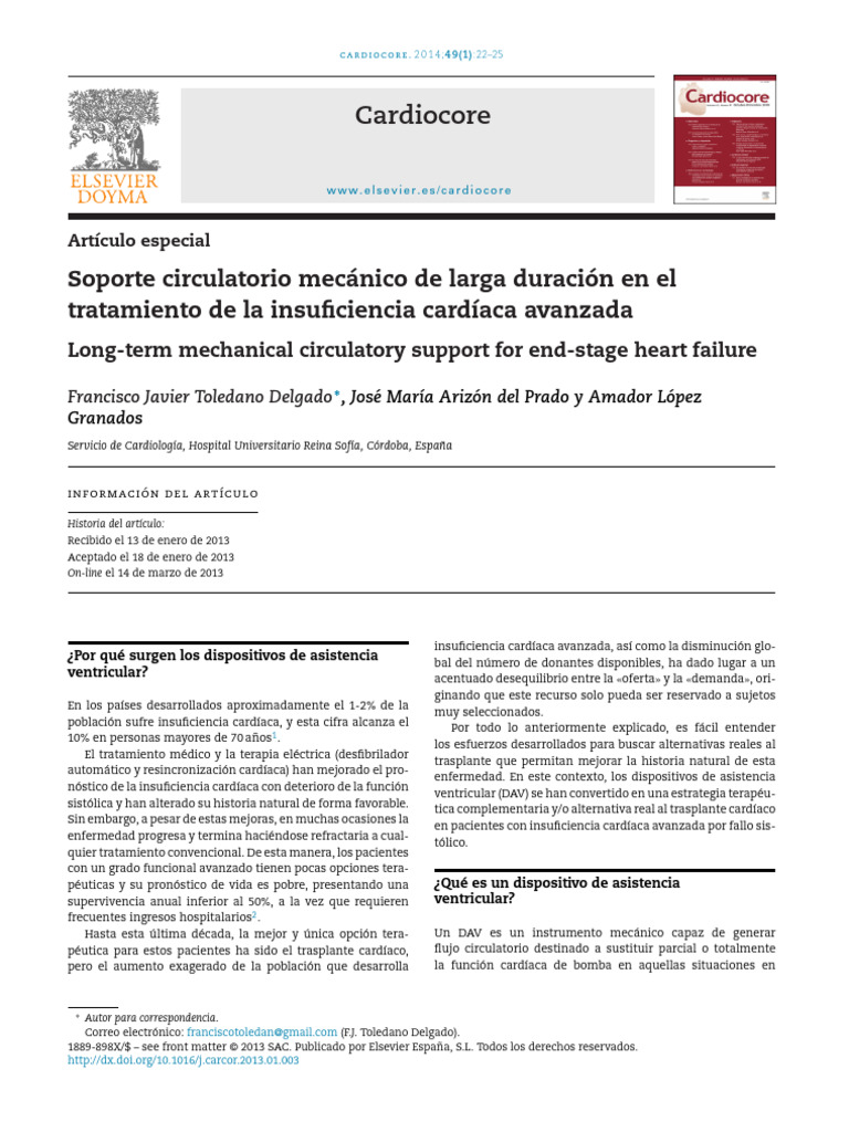 Soporte Circulatorio Mecã¡nico de Larga Duraciã N en El Tratamiento de La Insuficiencia Cardã ...