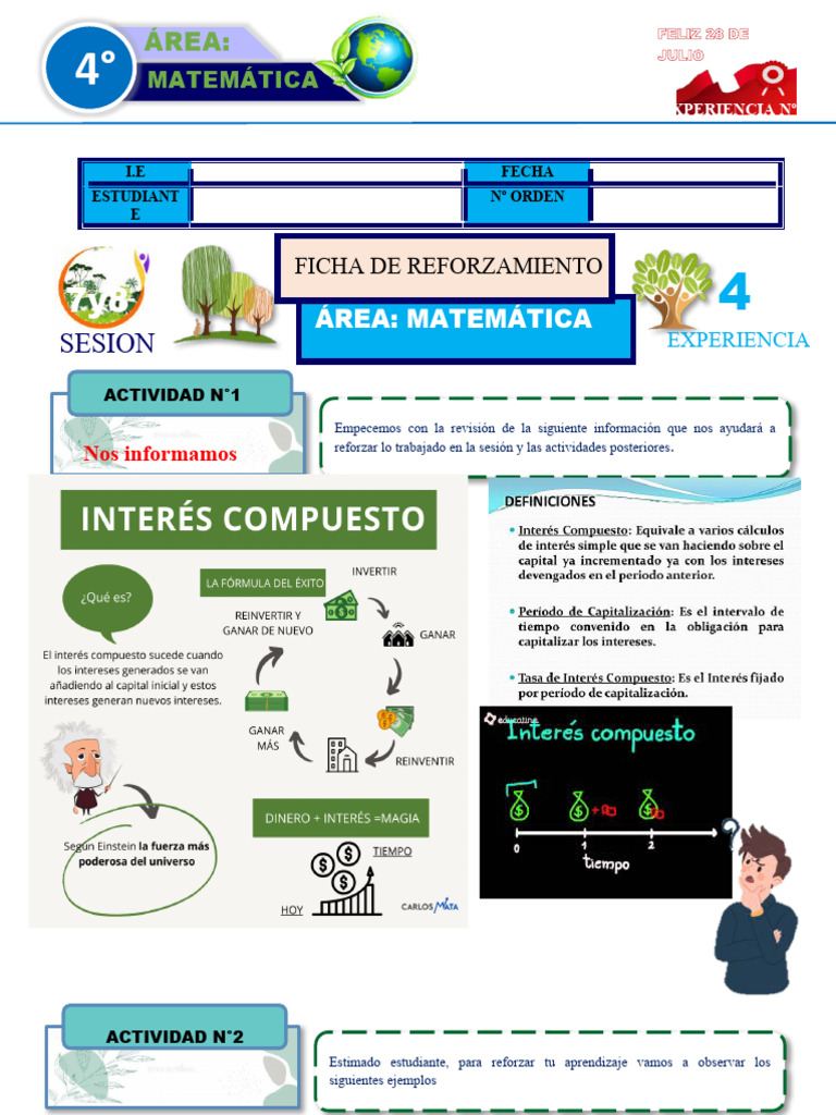 4º FICHA DE REFORZAMIENTO - SESION 7y 8 - SEMANA 4 - EXP 04 - MATEMÁTICA | PDF | Interés | Tasas ...