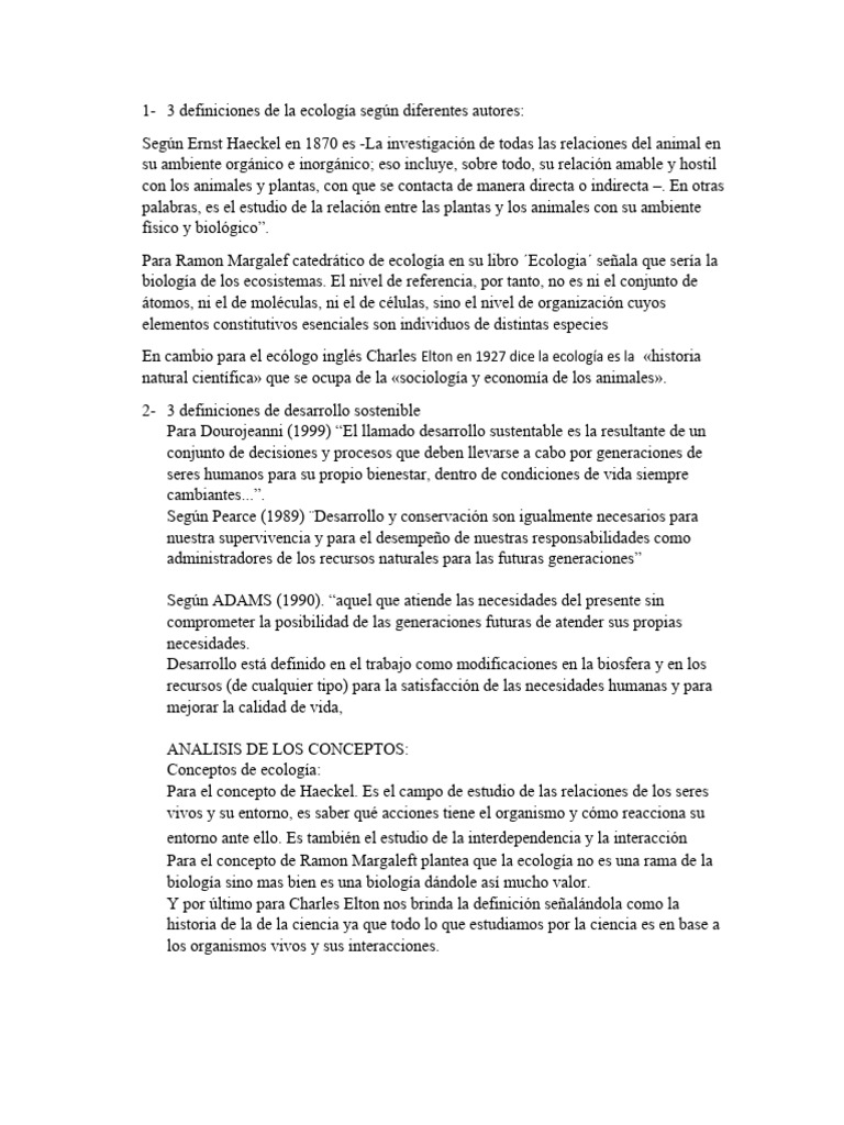 Definiciones de Ecología según Autores | PDF | Ecología | Desarrollo ...