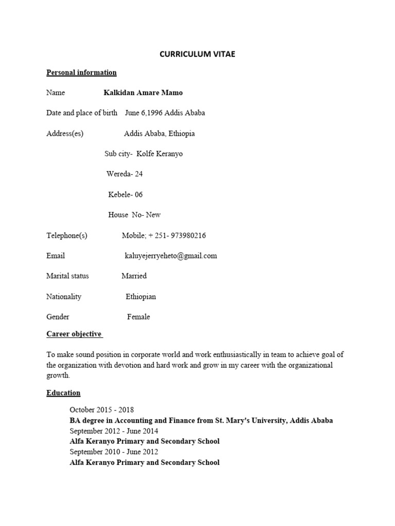 Cv&application | Download Free PDF | Ethiopia | Résumé