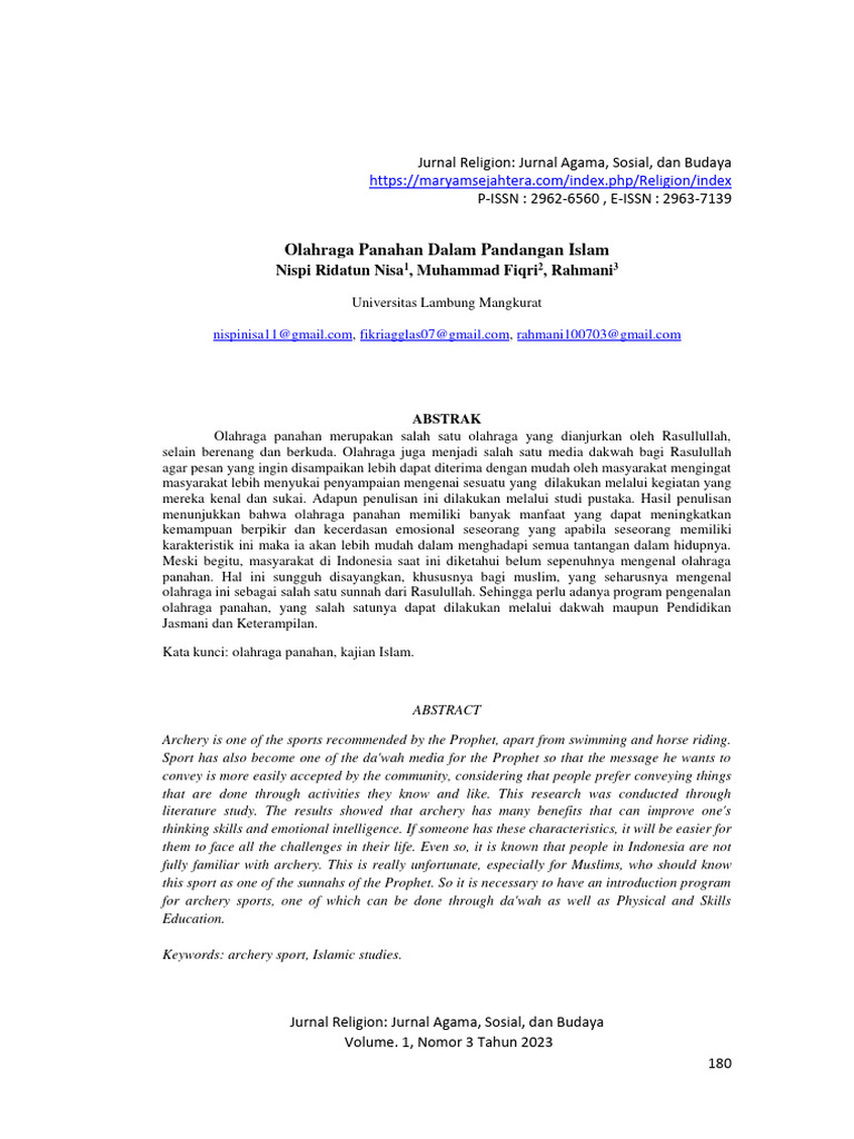 Olahraga Panahan Dalam Pandangan Islam | PDF