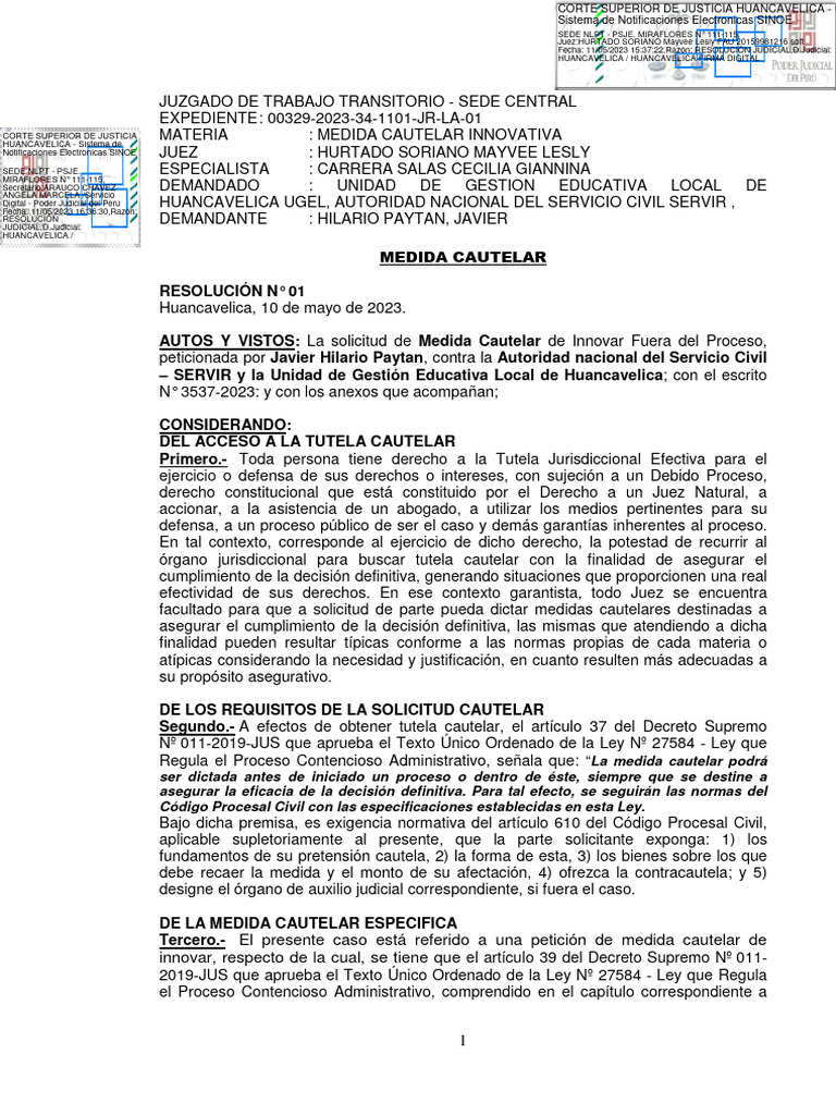 Medida Cautelar Innovativa en Huancavelica | PDF