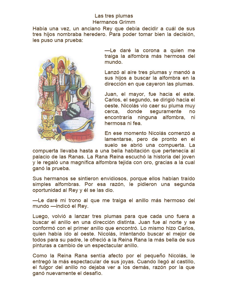 Las Tres Plumas: Cuento de los Grimm | PDF | Historia