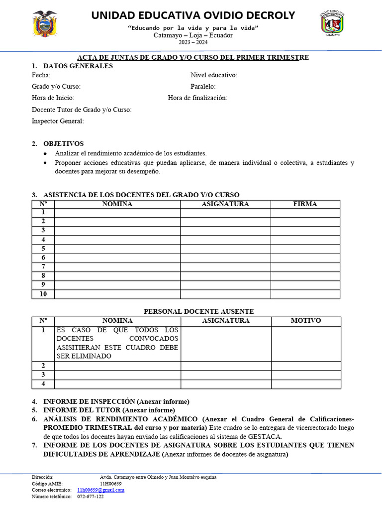 Formato de Junta de Curso Año 2023 2024 | PDF | Aprendizaje | Modificación de comportamiento