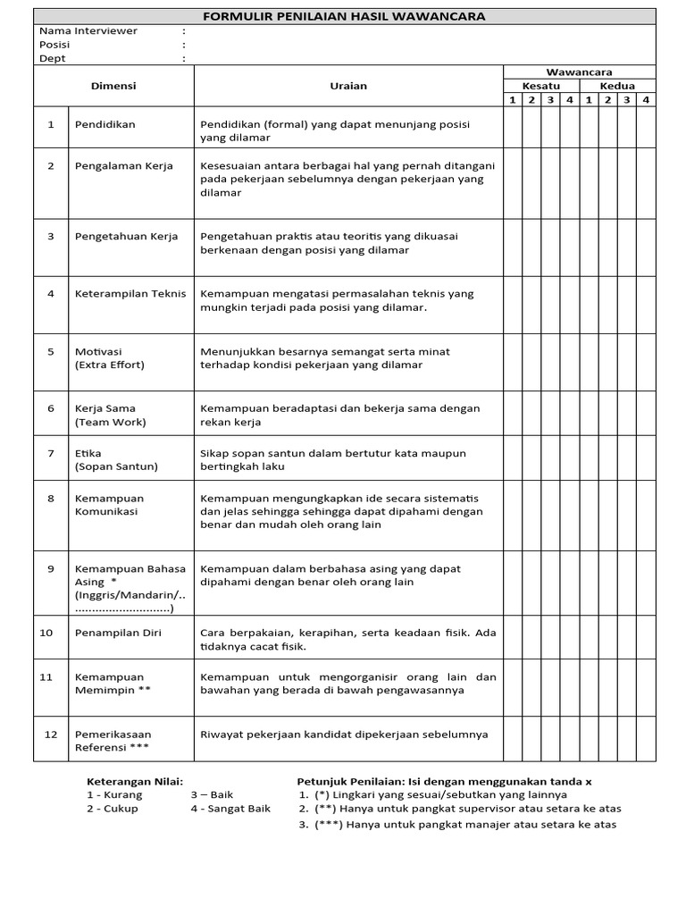 Formulir Penilaian Hasil Wawancara | PDF