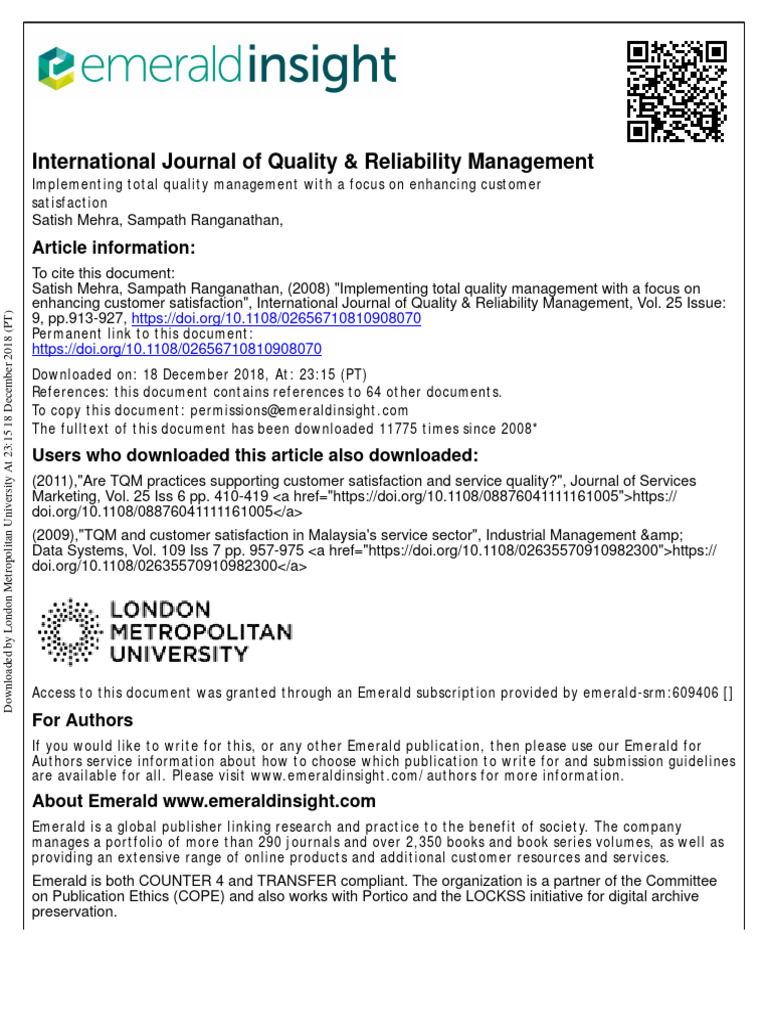 International Journal of Quality & Reliability Management: Article ...