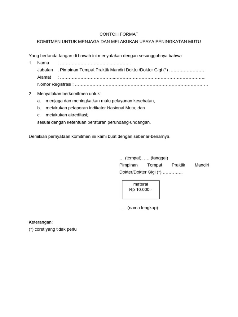 Contoh Pernyataan Komitmen Mutu TPMD | PDF | Teknologi & Rekayasa
