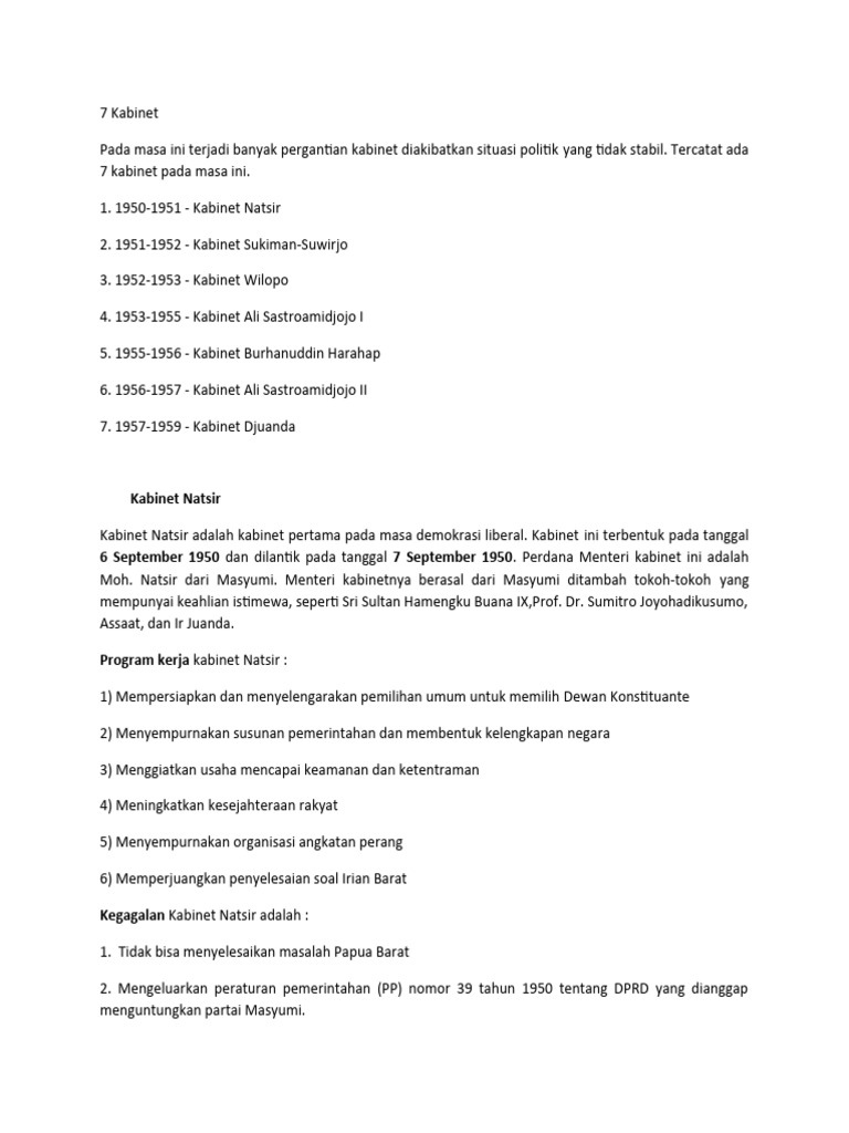7 Kabinet dalam Demokrasi Liberal | PDF