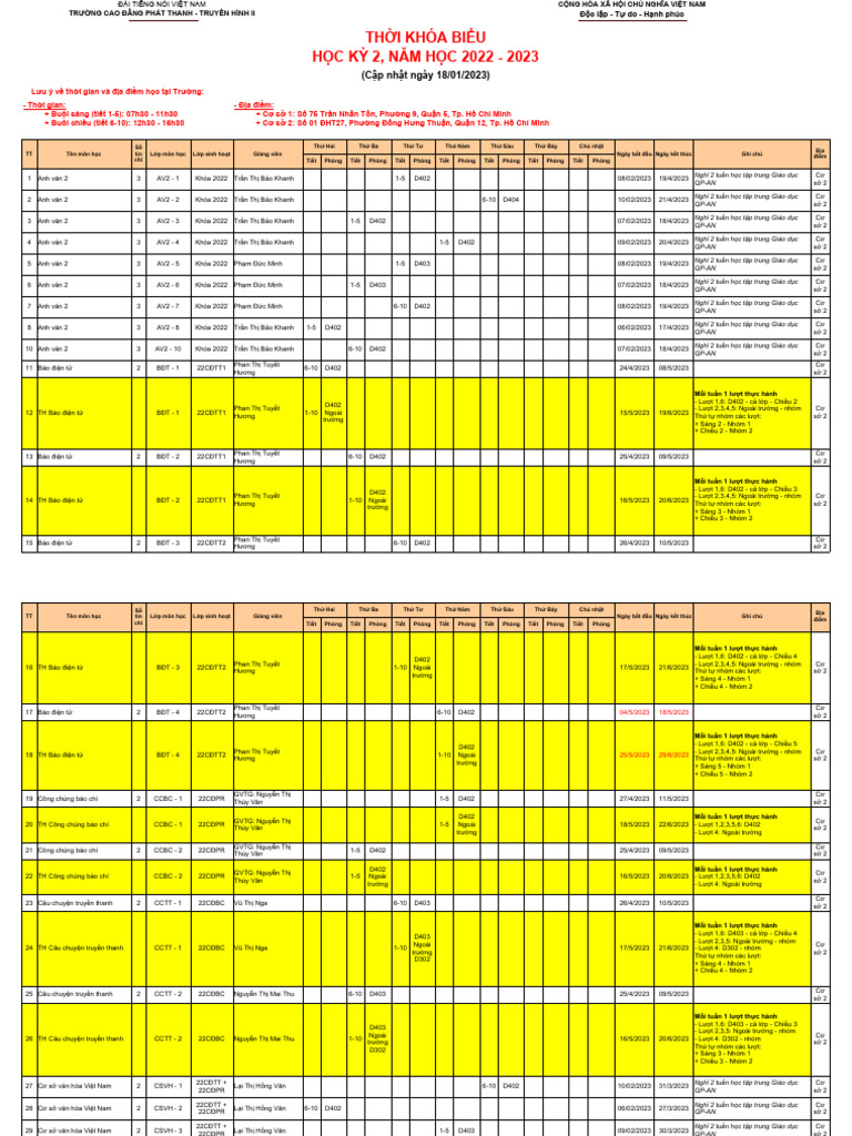 Thoikhoabieu hk2 nh2022 2023 Final 19012023 | PDF