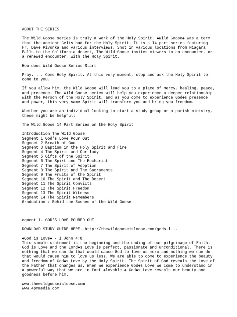 CHS Wild Goose Series Introduction | PDF | Baptism With The Holy Spirit ...