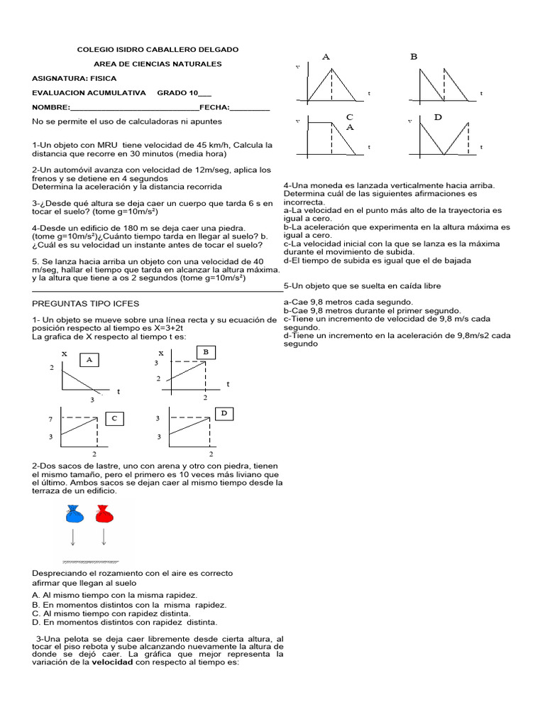 Acumulativa Fis 10 P1 | PDF | Velocidad | Ingeniería mecánica