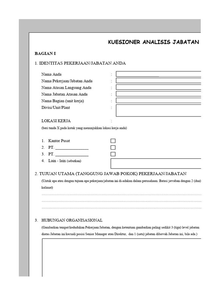 Contoh Questionnaire Job Analysis | PDF | Pengembangan Diri