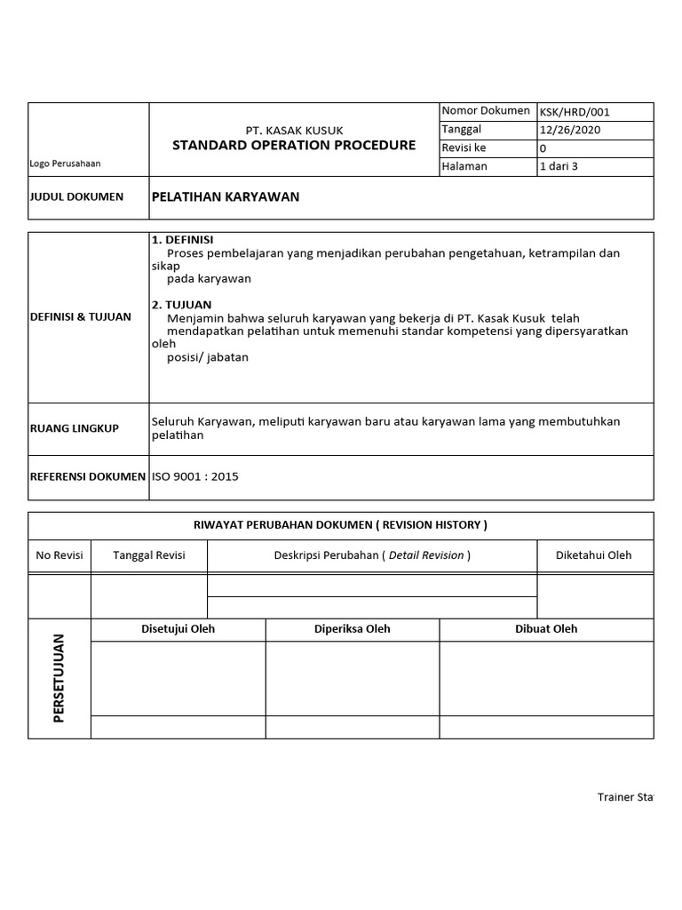 Contoh SOP Training | PDF