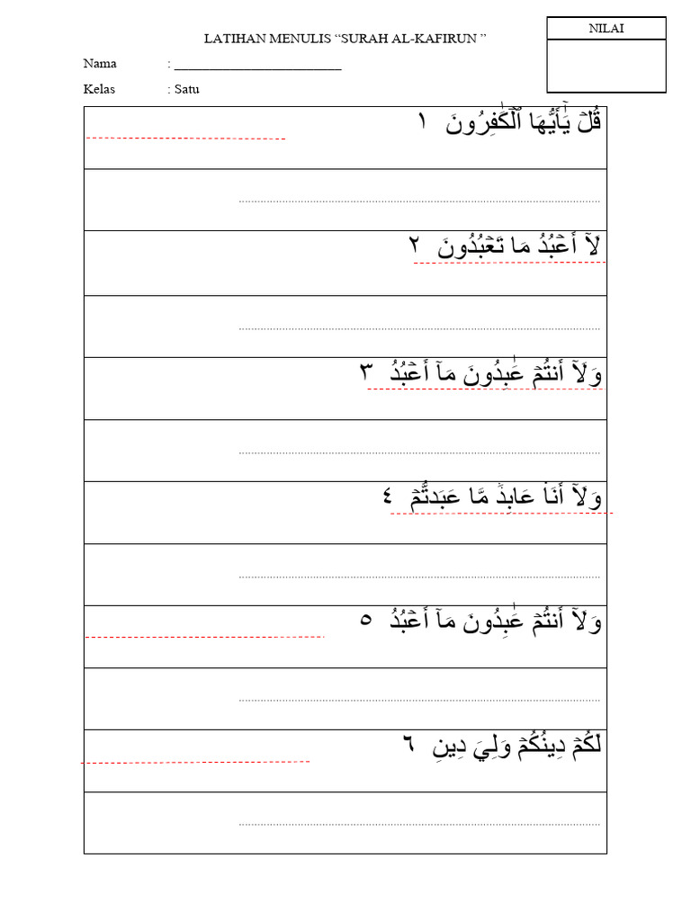 Latihan Menulis Surah Al Kafirun | PDF