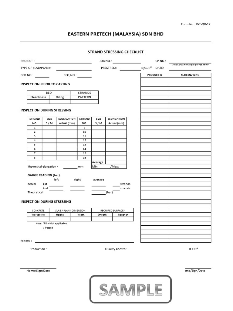 HCS Strand Stressing Checklist | PDF | Building Technology | Materials