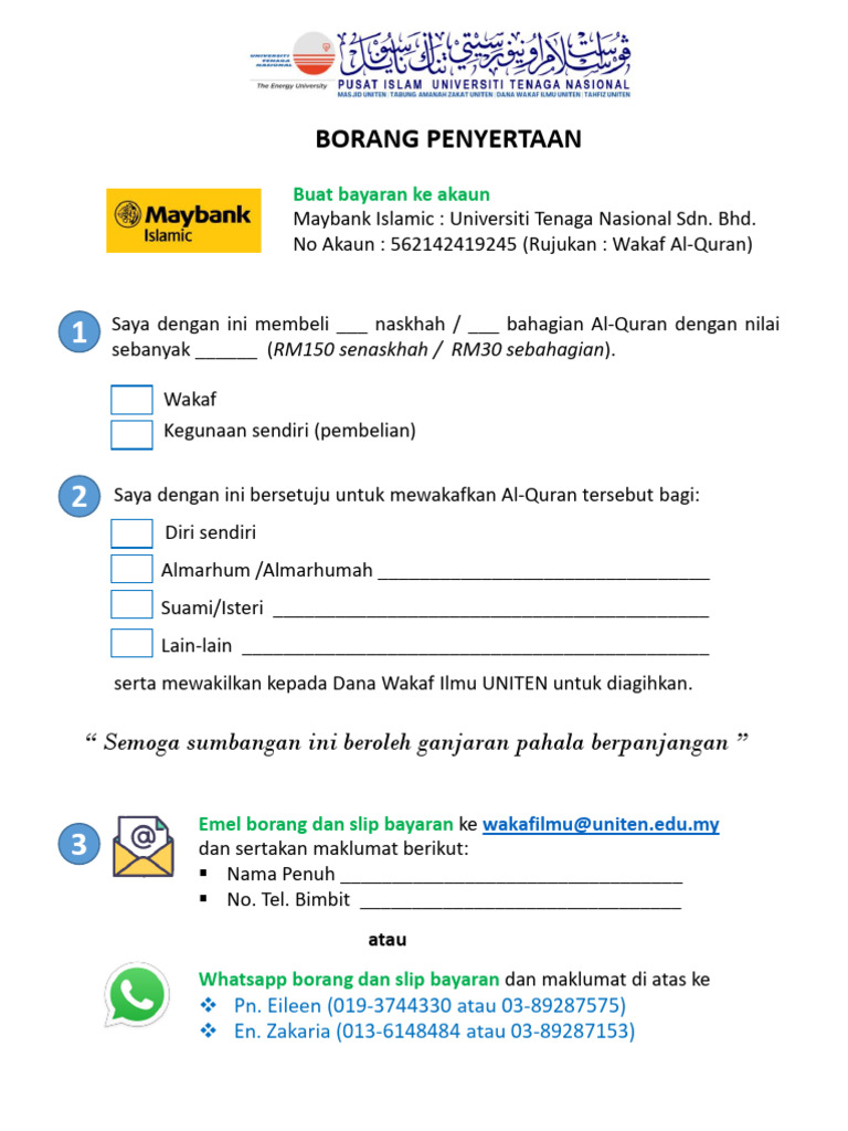 Borang Wakaf Al Quran 2022 | PDF